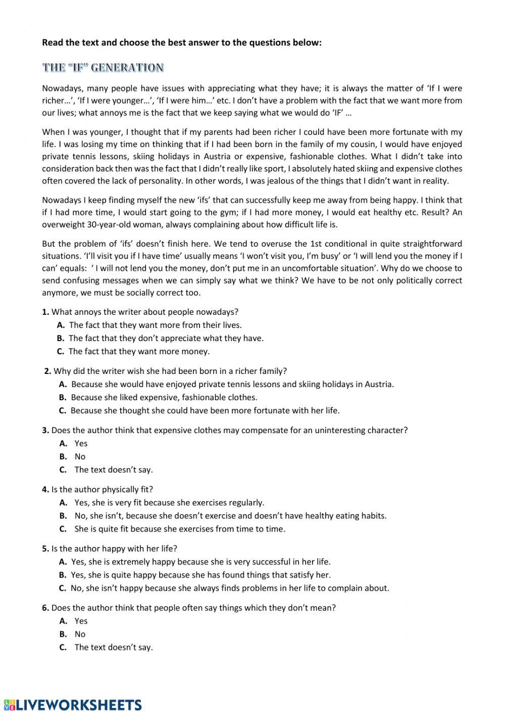 The if generati… | Free Interactive Worksheets | 5532232