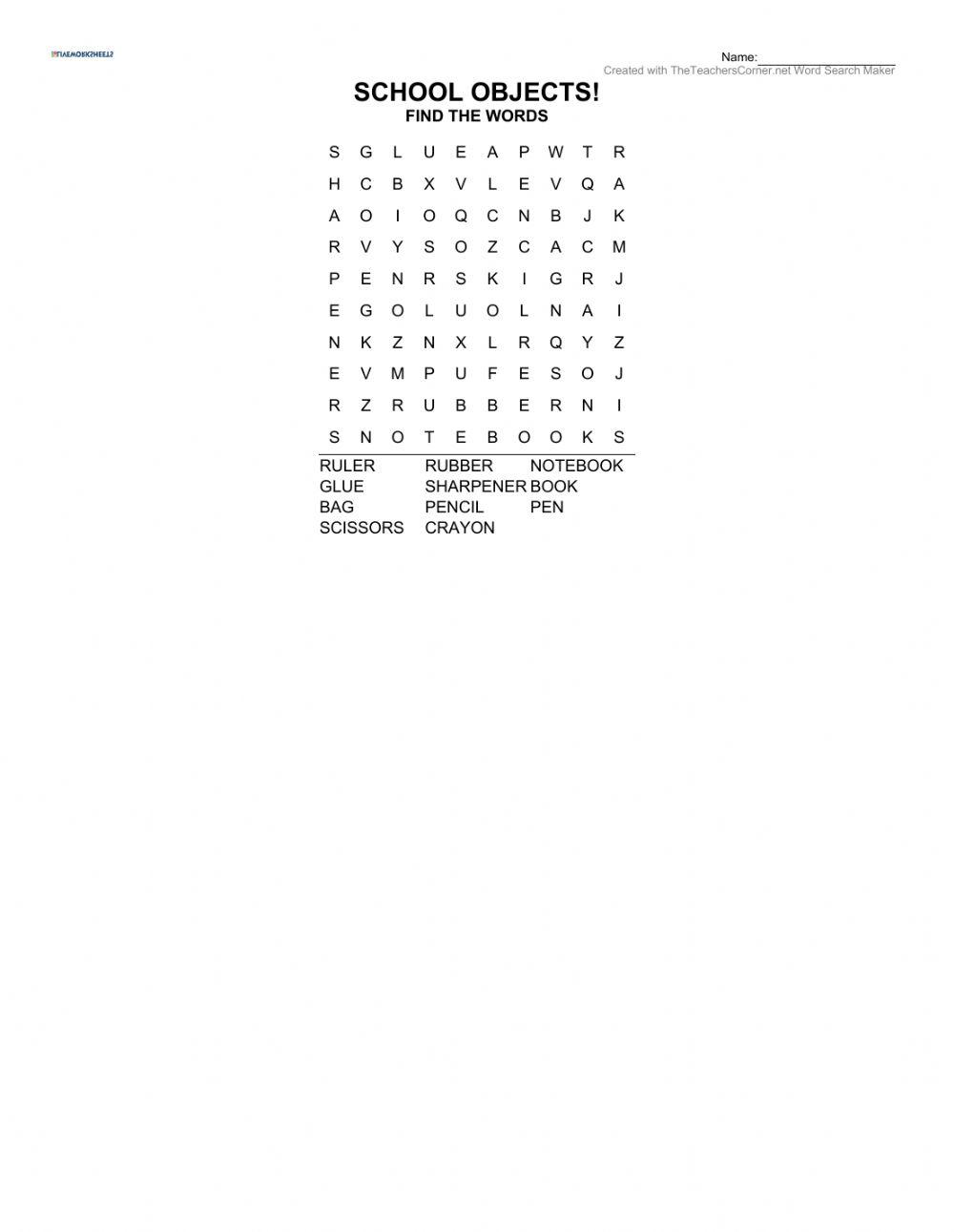 School objects! interactive worksheet | Live Worksheets