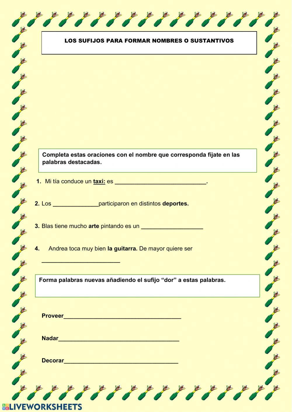 Sufijos online worksheet | Live Worksheets