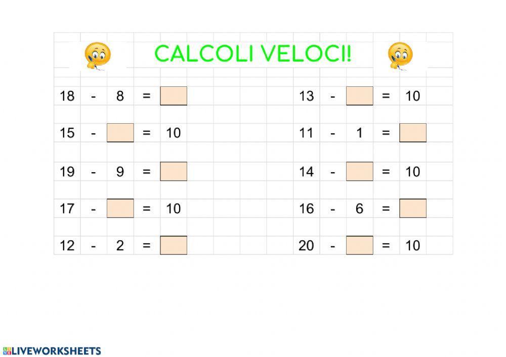 Calcoli veloci interactive worksheet | Live Worksheets