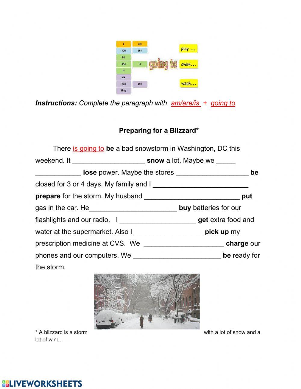 We are going to prepare for a blizzard worksheet | Live Worksheets
