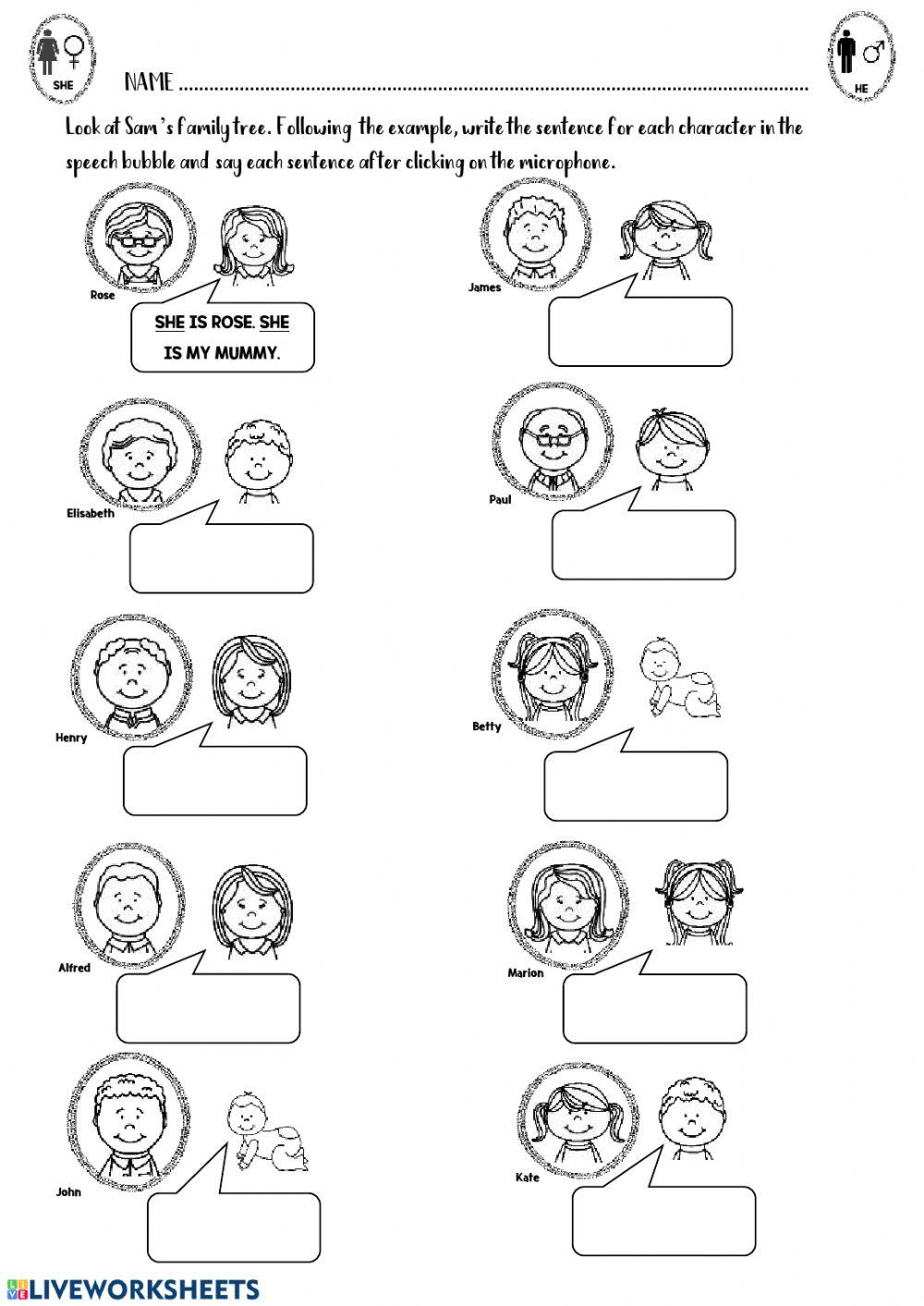 She is He is | Free Interactive Worksheets | 130409