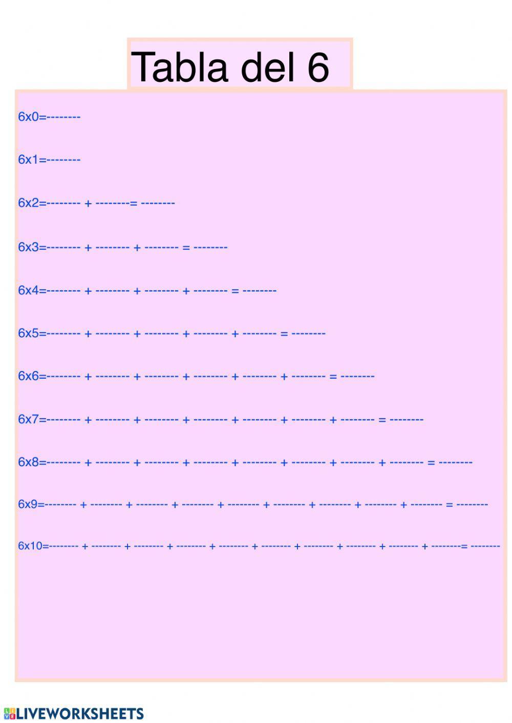 Tabla 6 worksheet | Live Worksheets