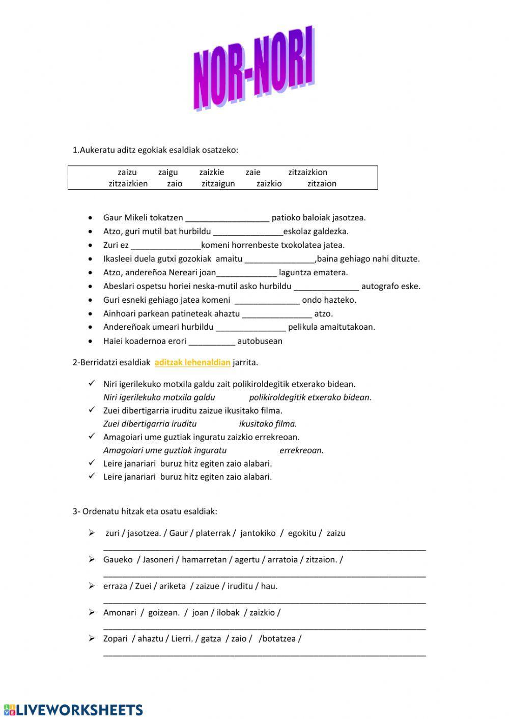 Nor-Nori | Free Interactive Worksheets | 130437