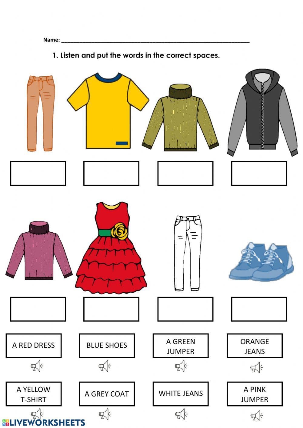 Clothes 1st year interactive worksheet | Live Worksheets