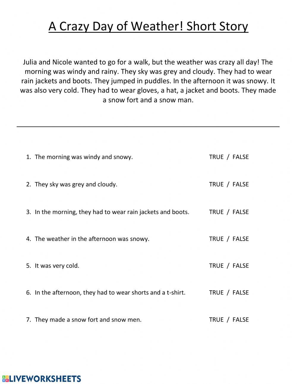 A Crazy Day of Weather! Short Story online exercise for | Live Worksheets