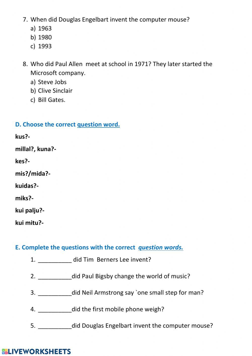 Inventions | Free Interactive Worksheets | 130887