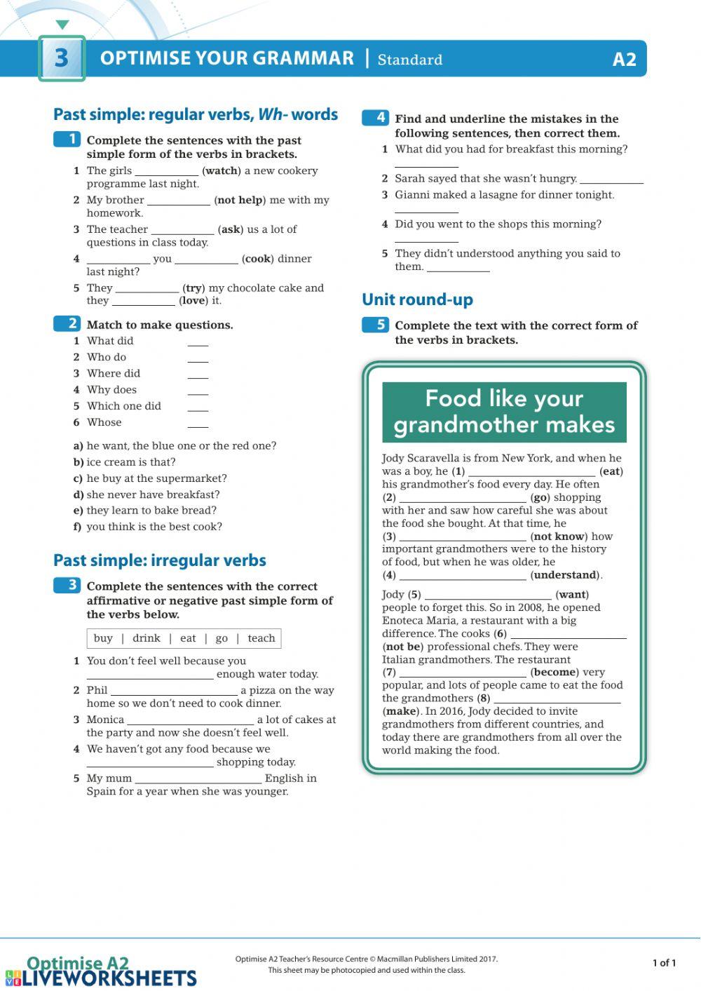OPTIMISE A2 VOCABULARY UNIT 3 online exercise for | Live Worksheets