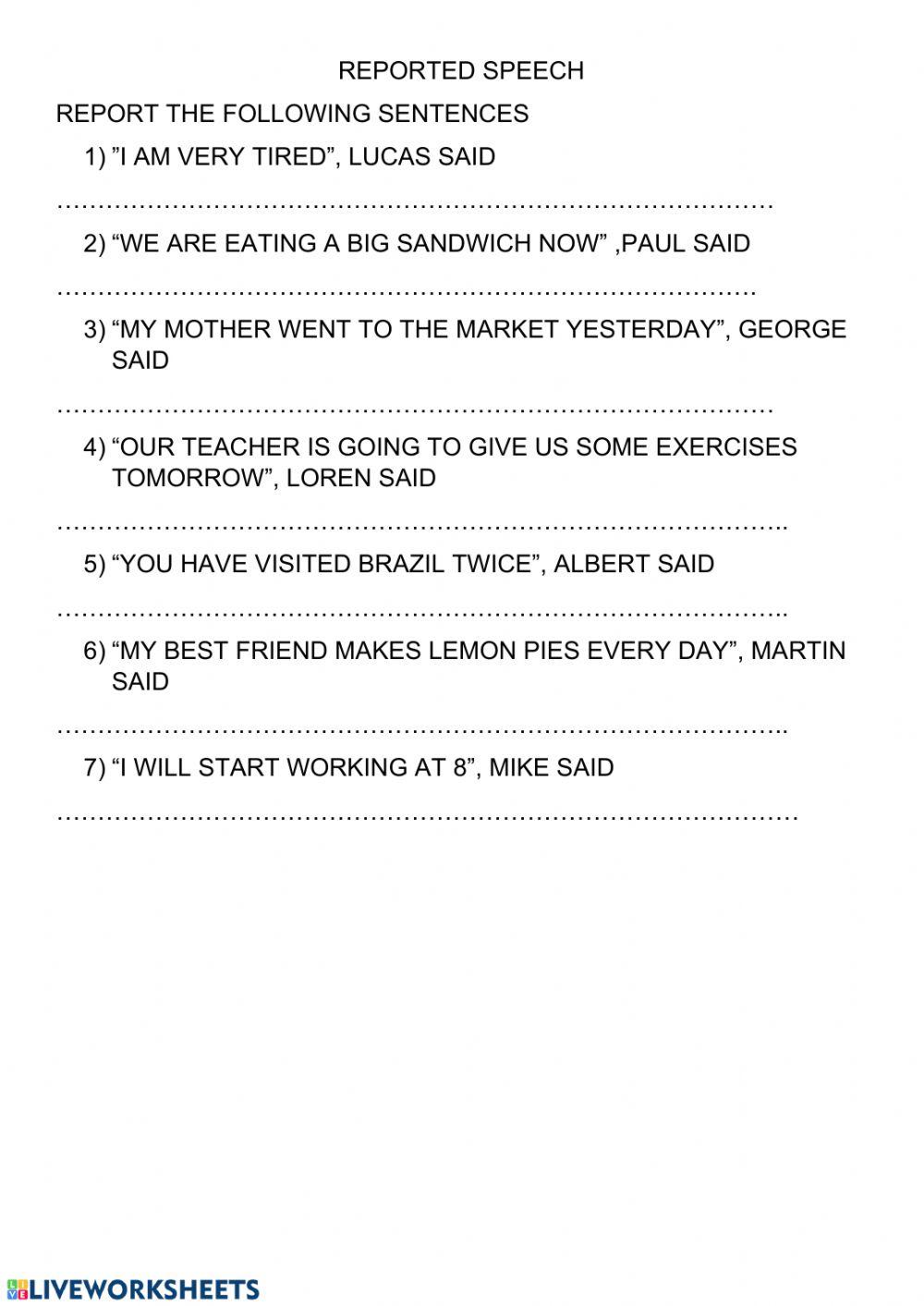 Reported Speech… | Free Interactive Worksheets | 5535481