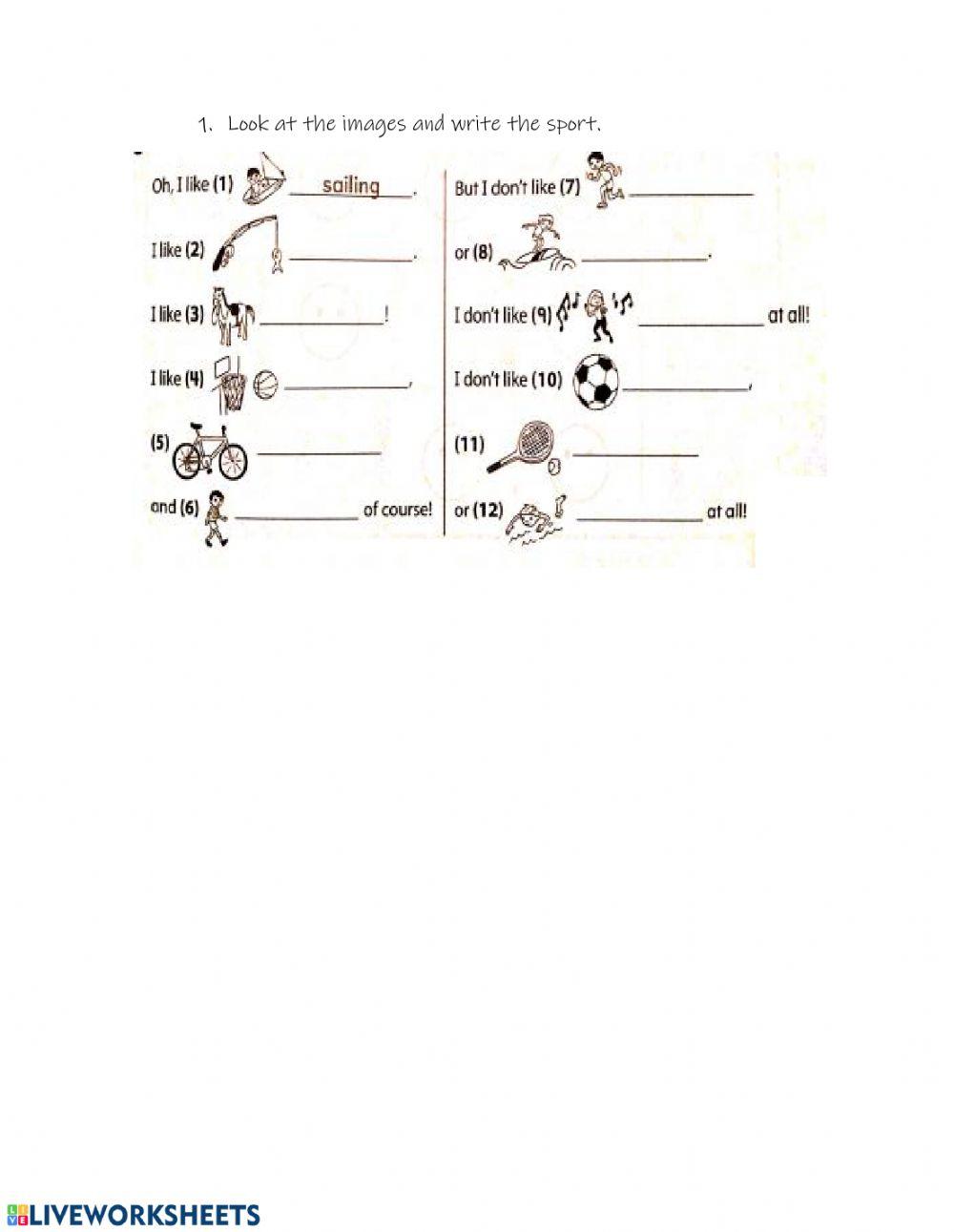 Sports + like worksheet | Live Worksheets