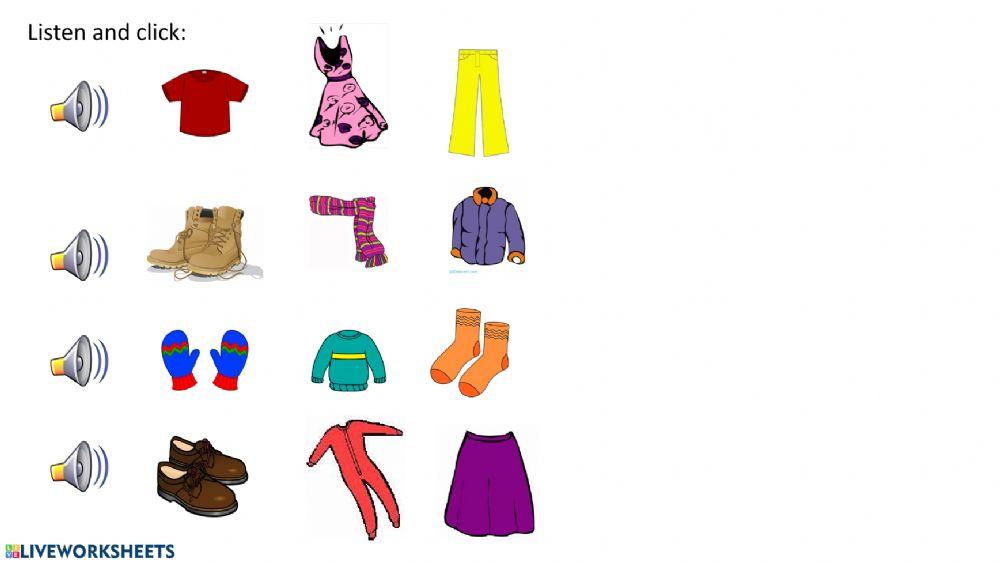 Clothes online exercise for 1ST GRADE | Live Worksheets