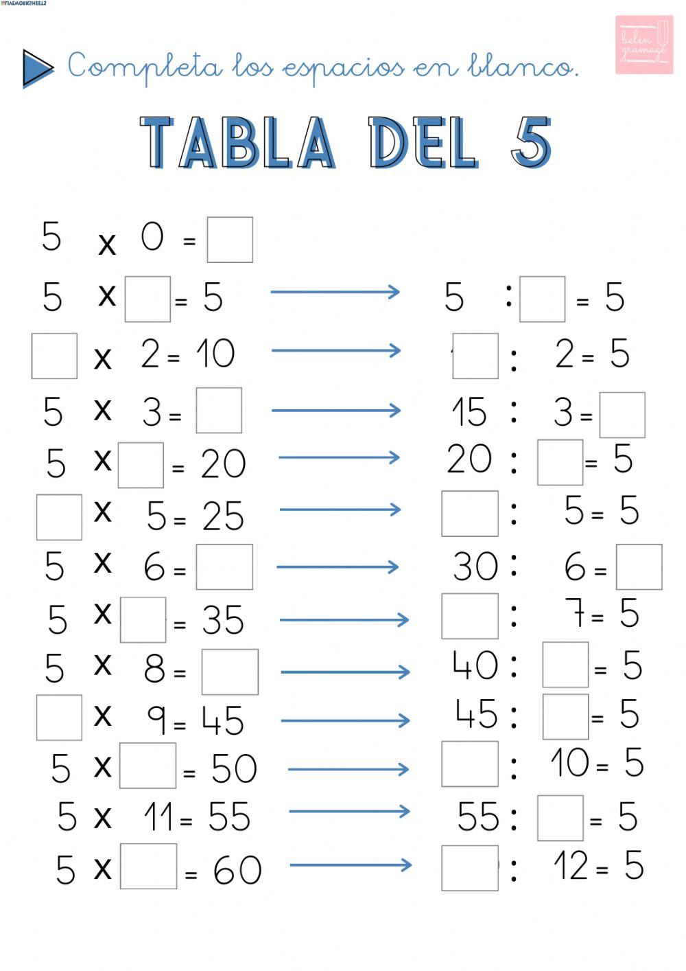 Tabla del 5 activity | Live Worksheets
