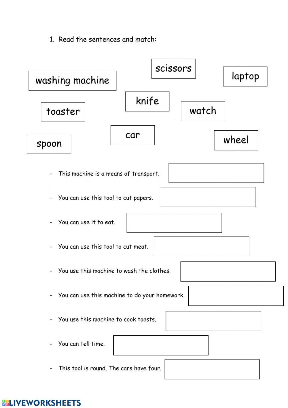 Tool and machine worksheet | Live Worksheets