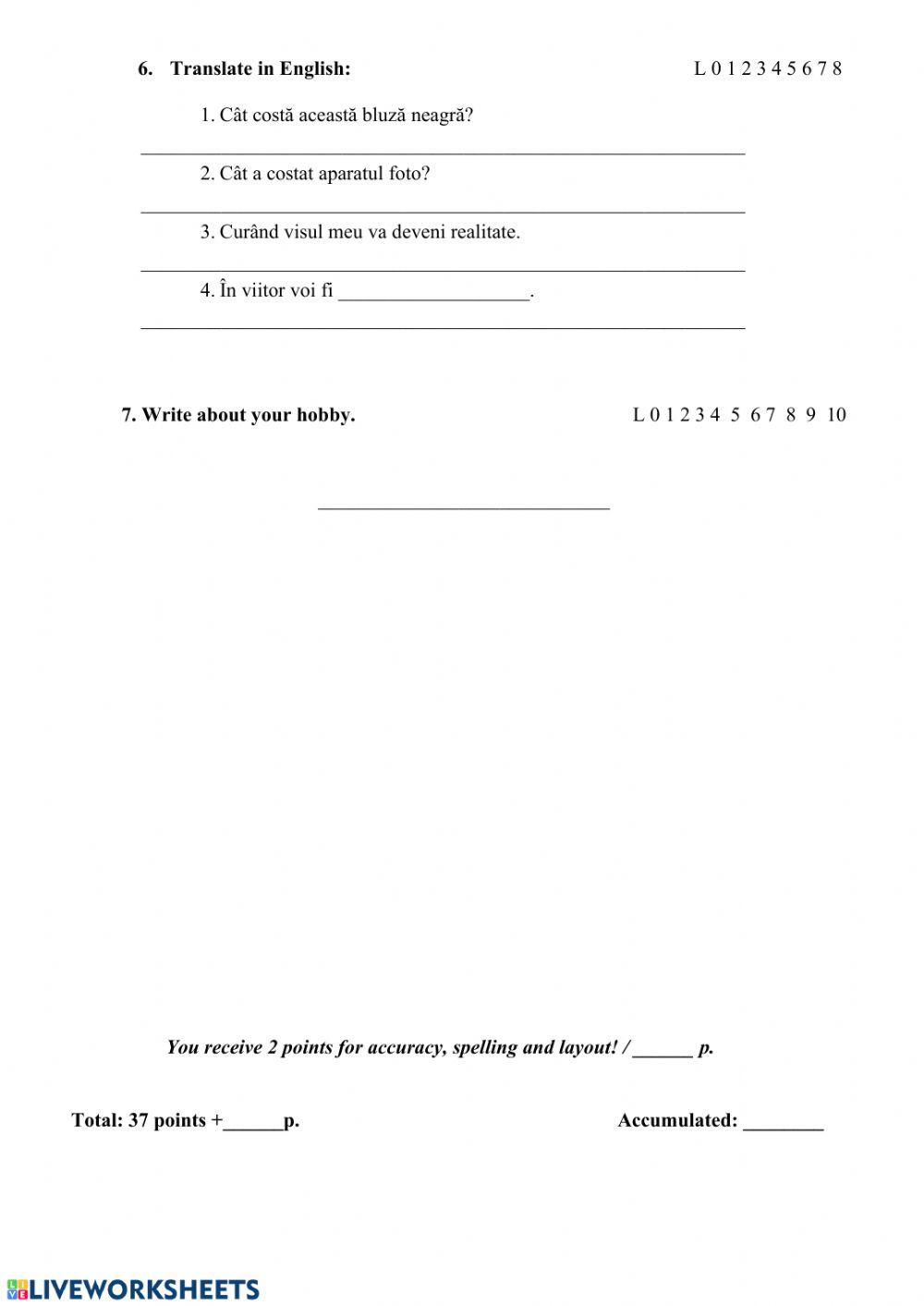 TEST-Hobby interactive worksheet | Live Worksheets