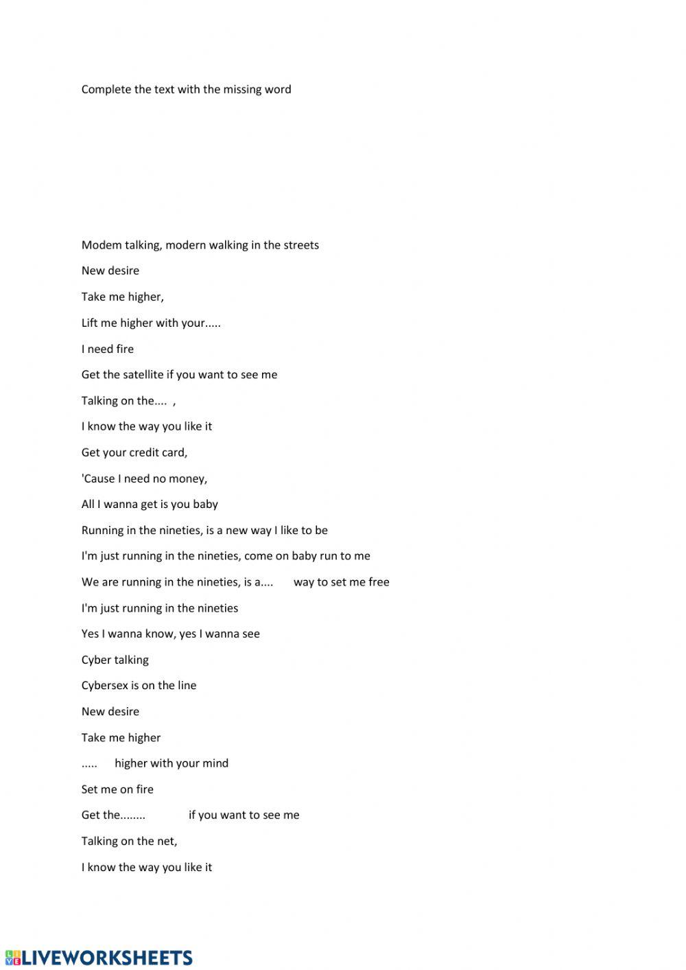 Song online pdf exercise | Live Worksheets