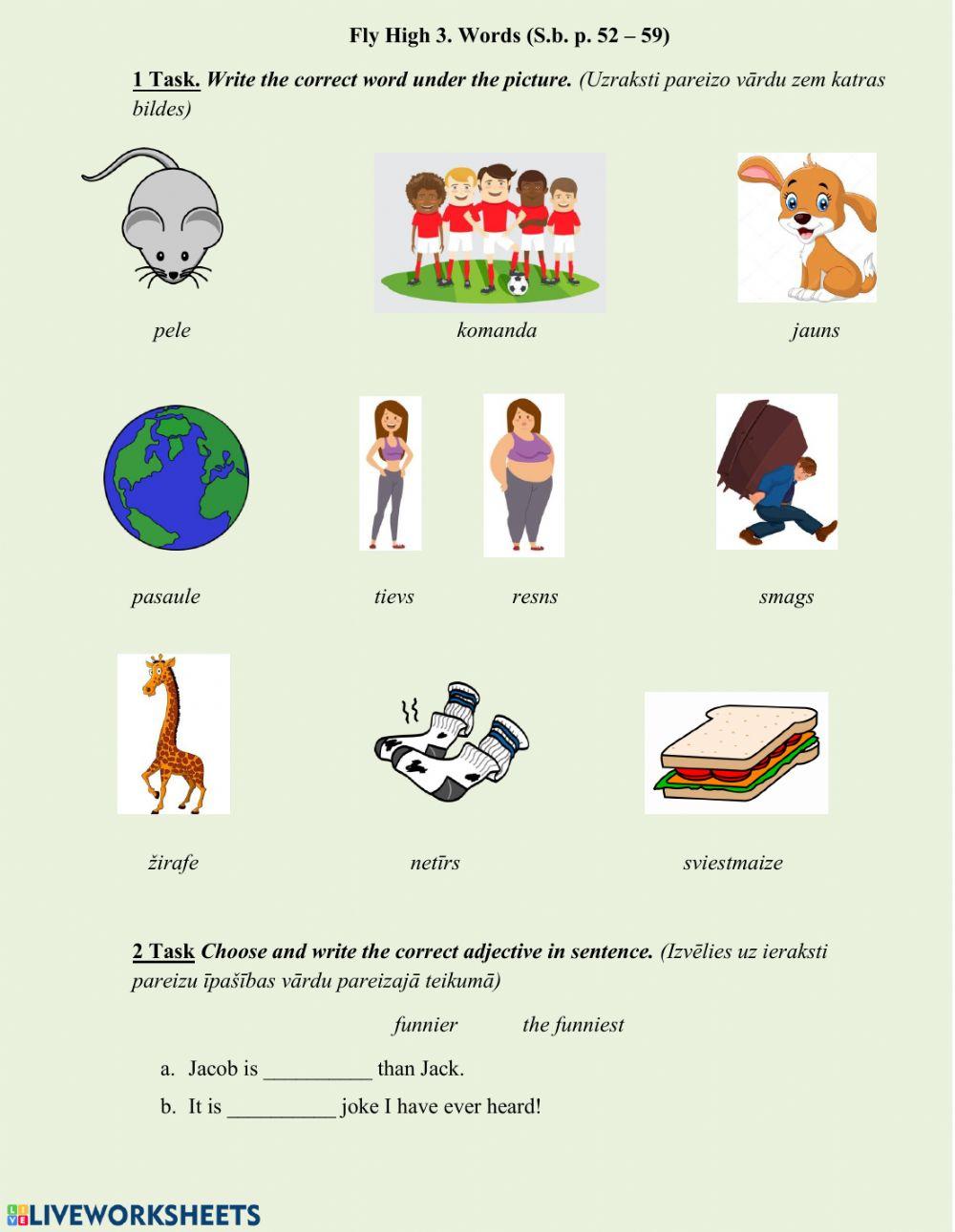 Vocabulary Fly High 3 S.b. p 52-58 worksheet | Live Worksheets