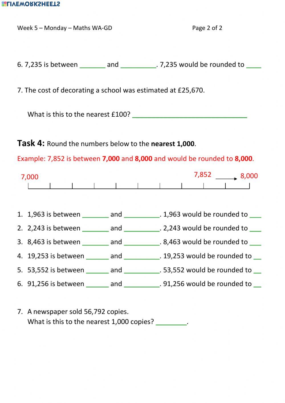 Rounding to 10,… | Free Interactive Worksheets | 132346
