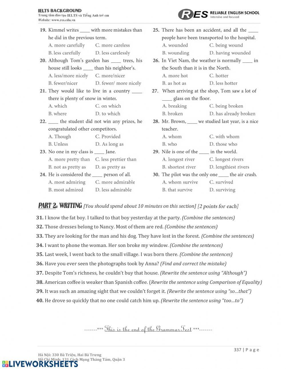 5538755 | IELTS BACKGROUND - FINAL TEST GRAMMAR | Le Ha