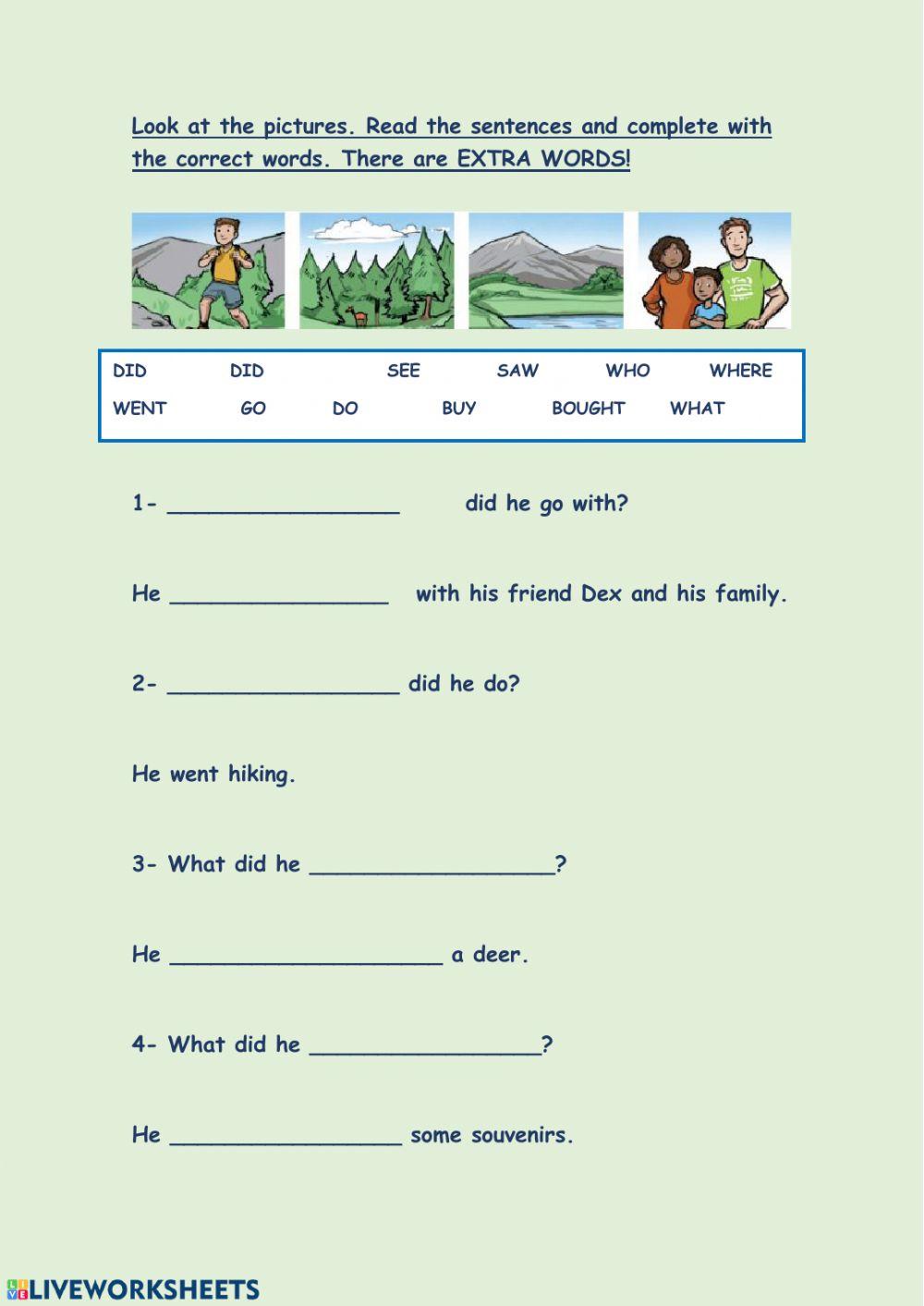 Complete the sentences online worksheet | Live Worksheets