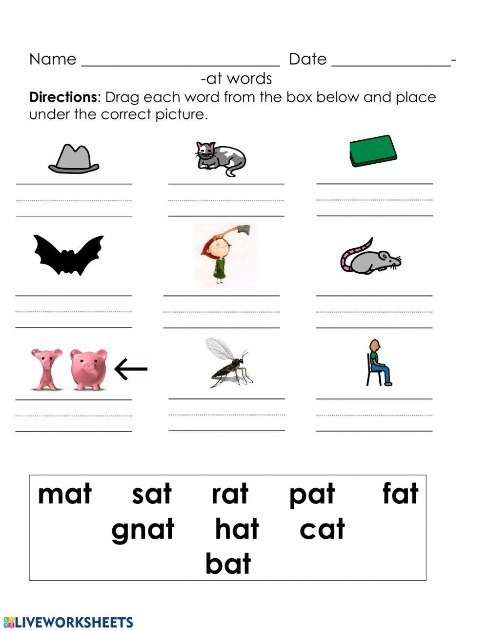 Words Ending In at Worksheet Live Worksheets words-ending-in-at-worksheet-live-worksheets