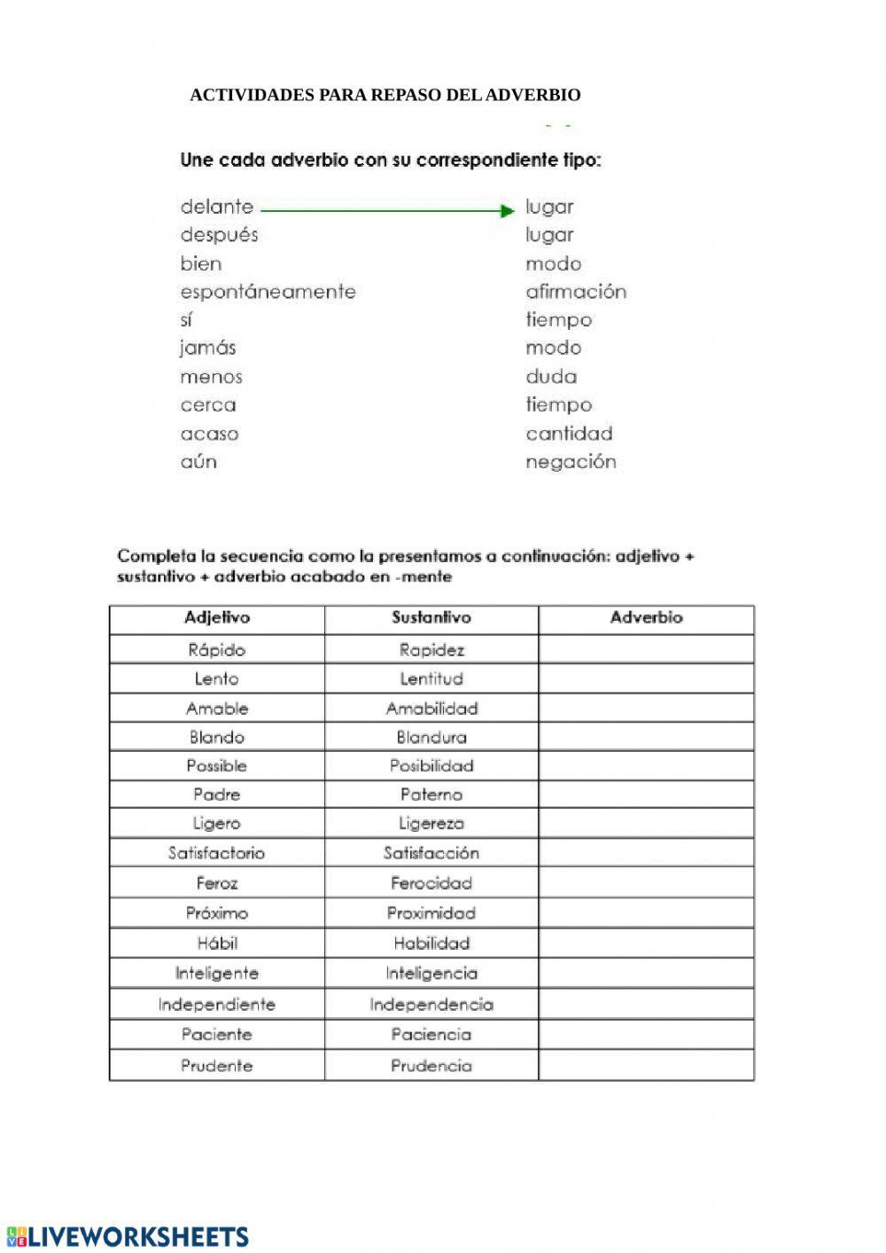 REPASO ADVERBIOS worksheet | Live Worksheets
