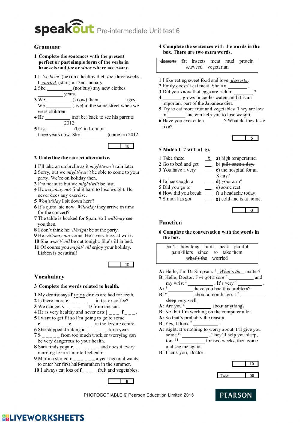 Speak out 2nd edition Pre-intermediate Unit 6 test online exercise for ...