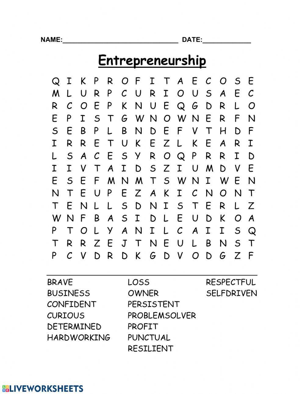 Entrepreneurship | Free Interactive Worksheets | 133419