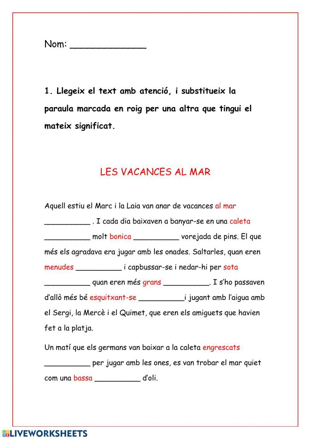 Les vacances al… | Free Interactive Worksheets | 133674