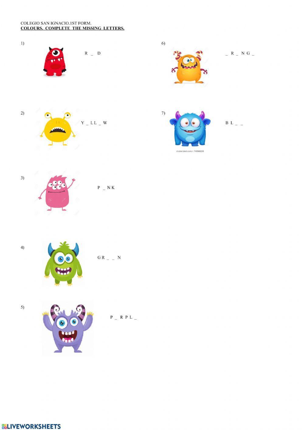 Colours. Complete the missing letters worksheet | Live Worksheets