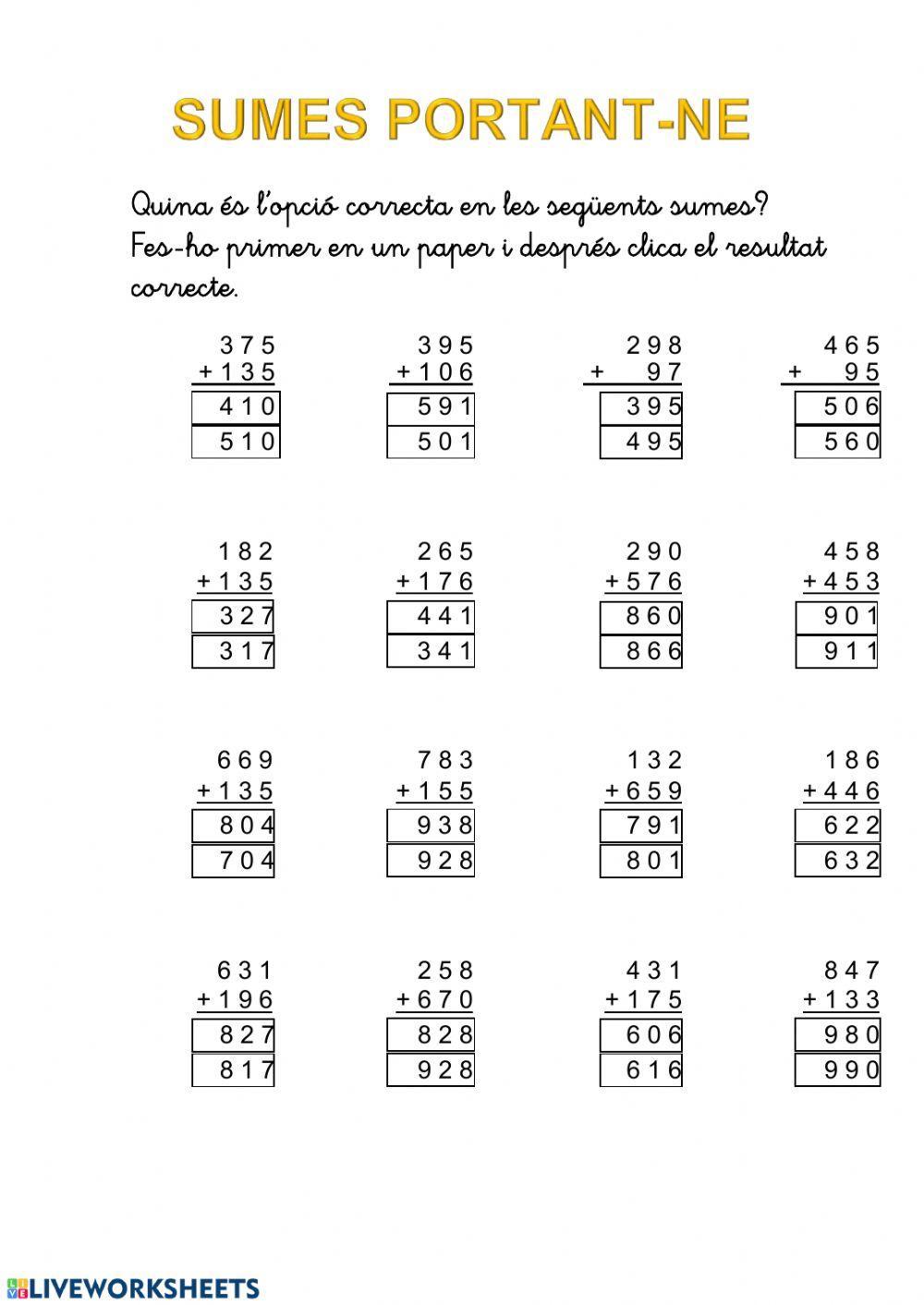 Sumes portant-ne 1 worksheet | Live Worksheets