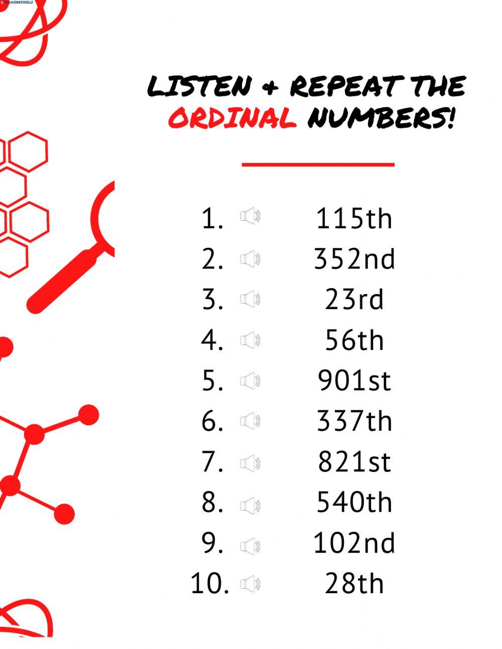 Ordinal Numbers Speaking worksheet | Live Worksheets