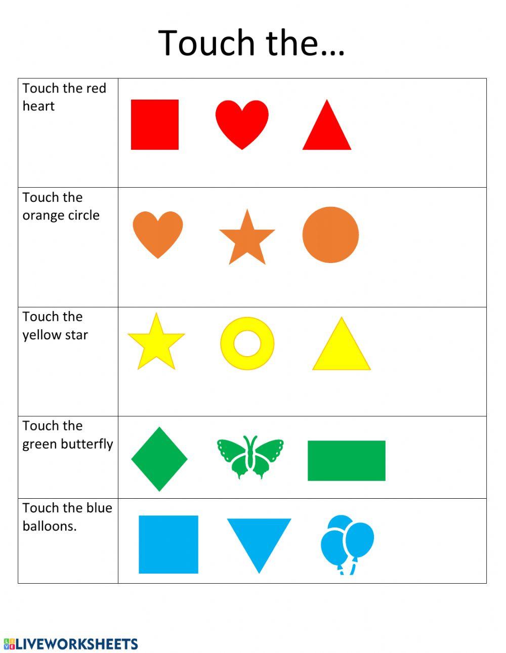Touch the... worksheet | Live Worksheets