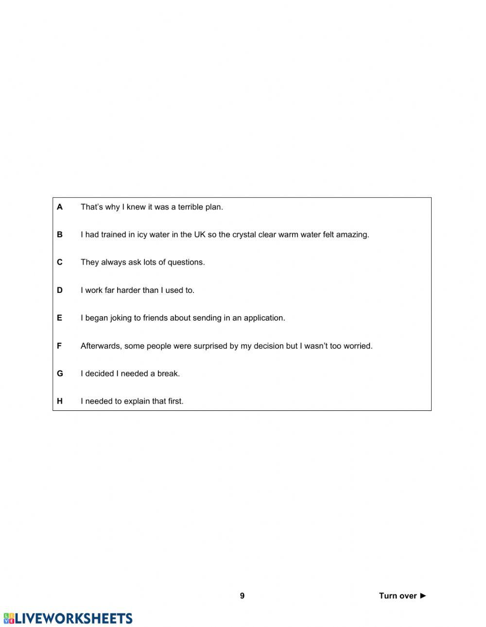 CAMBRIDGE B1 PART 1- 4 READING online exercise for | Live Worksheets