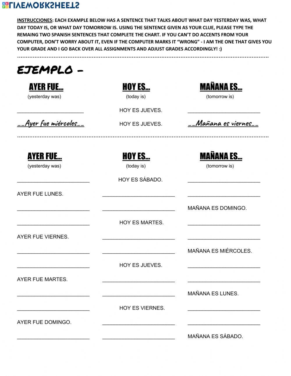Los dias de la semana worksheet for QUINTO/SEXTO | Live Worksheets