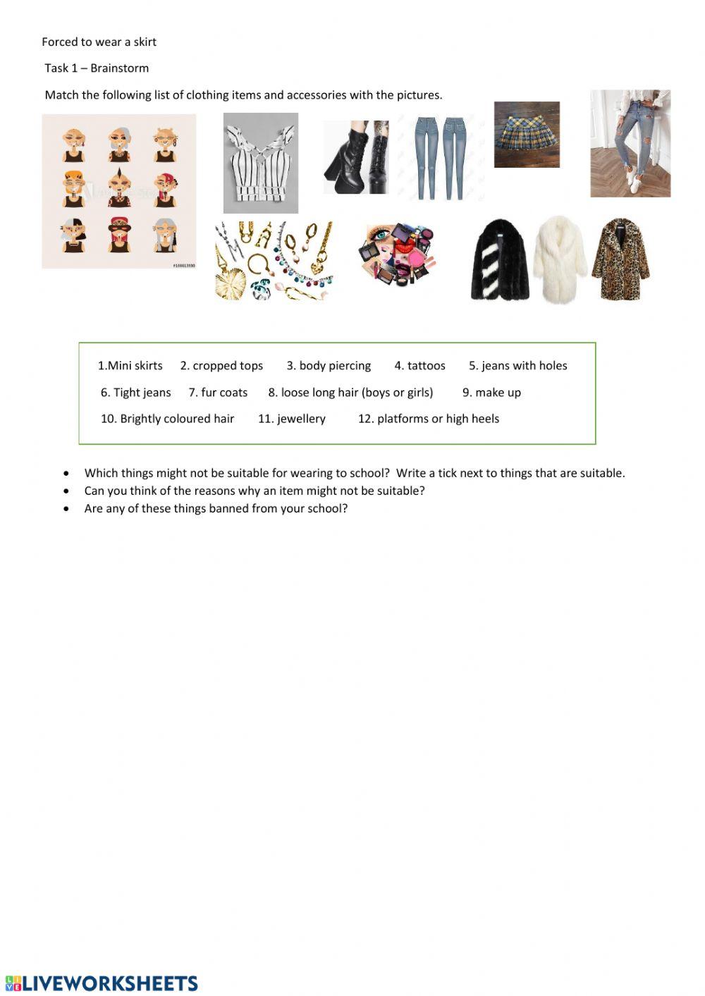 What to wear at school worksheet | Live Worksheets