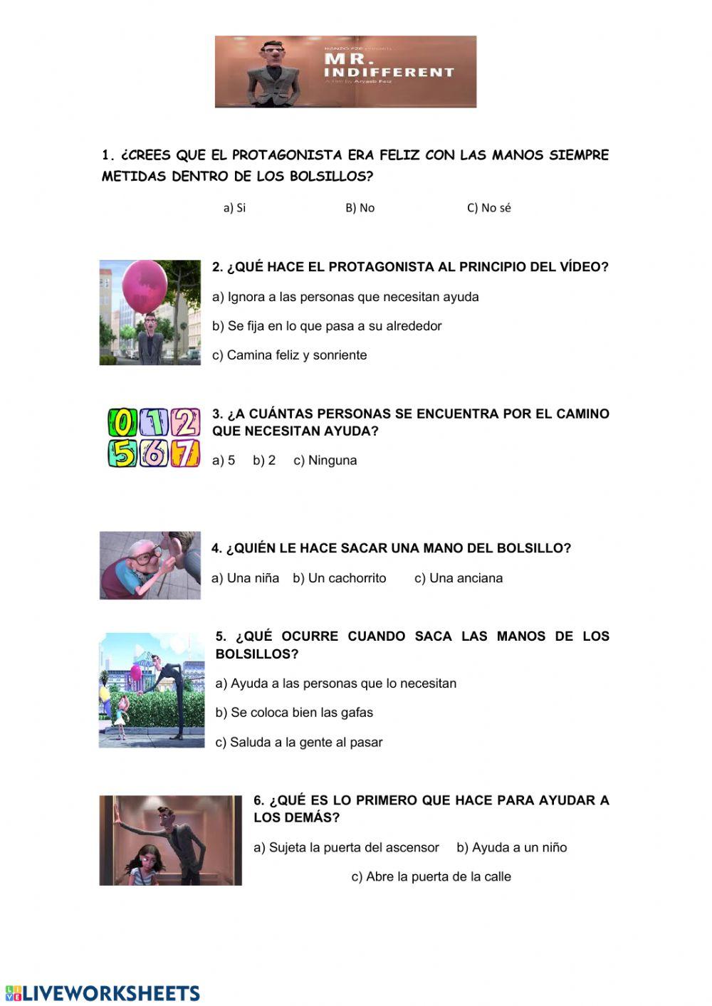 Cuestionariio vídeo-Mr. Indifferent- worksheet | Live Worksheets