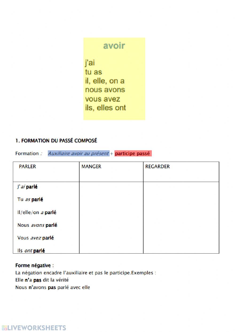 Passé Composé Interactive Exercise Live Worksheets