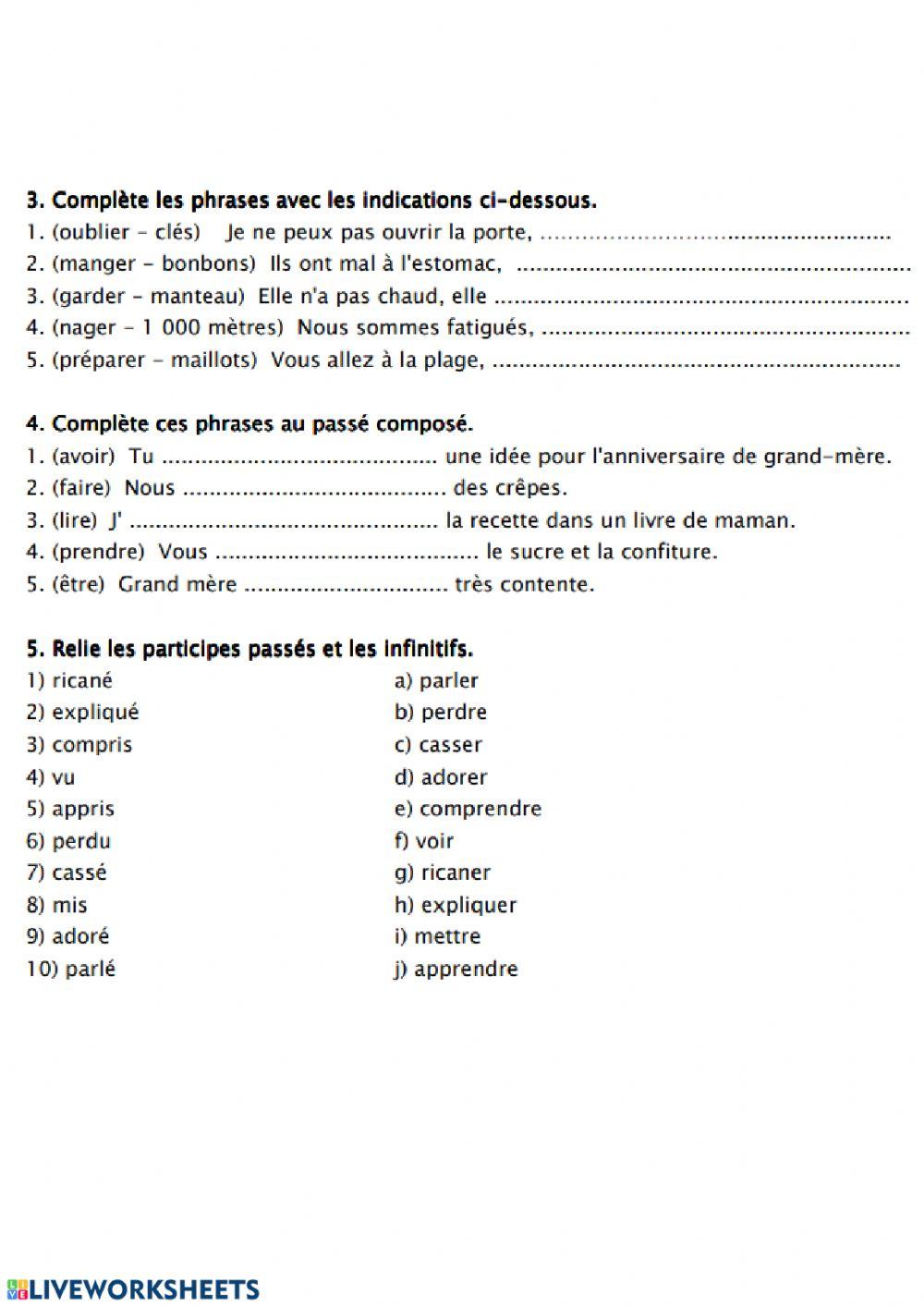 Passé Composé interactive exercise | Live Worksheets