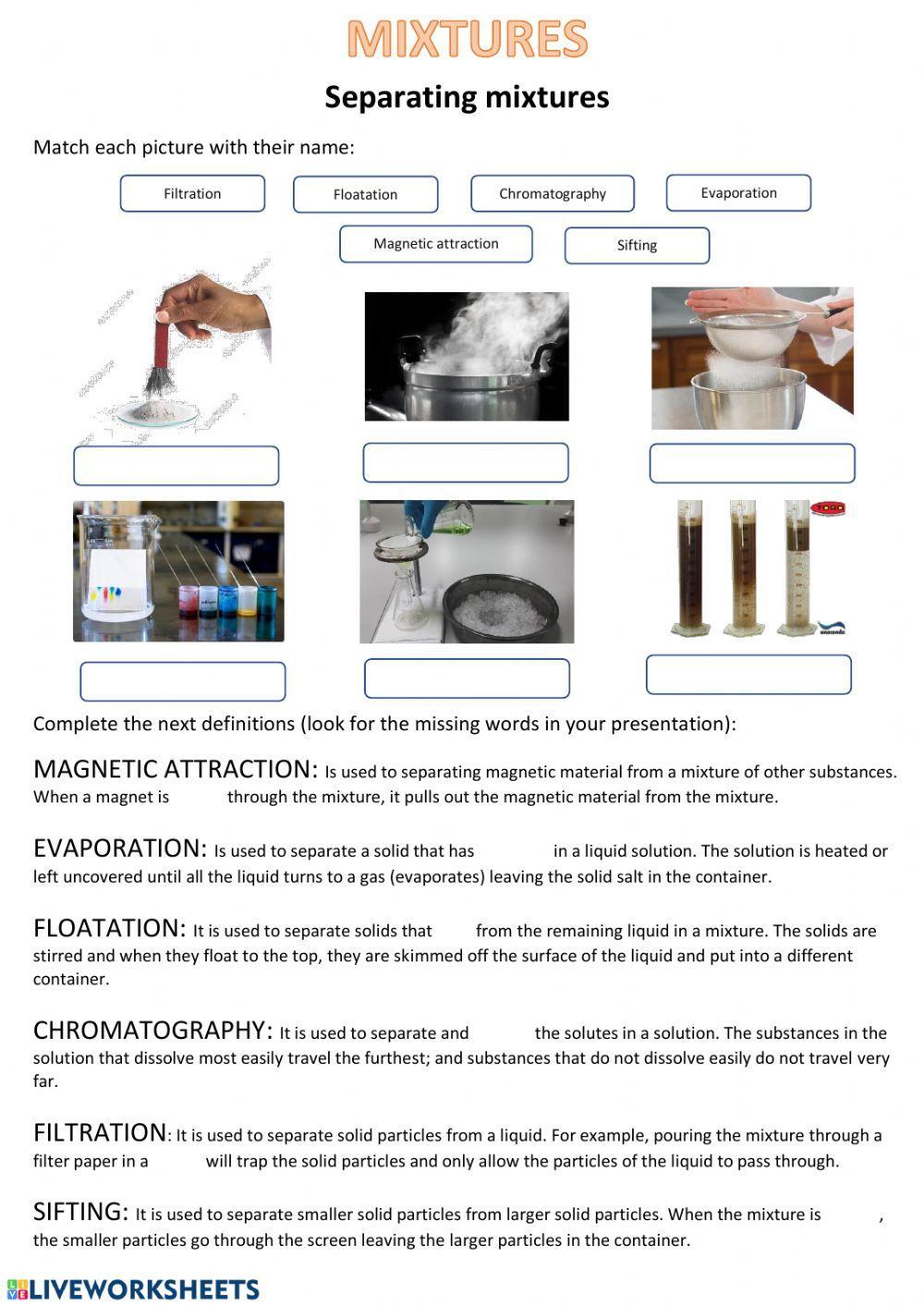 Separating Mixtures Worksheet Live Worksheets - vrogue.co Separating Mixtures Worksheet Live Worksheets - vrogue.co