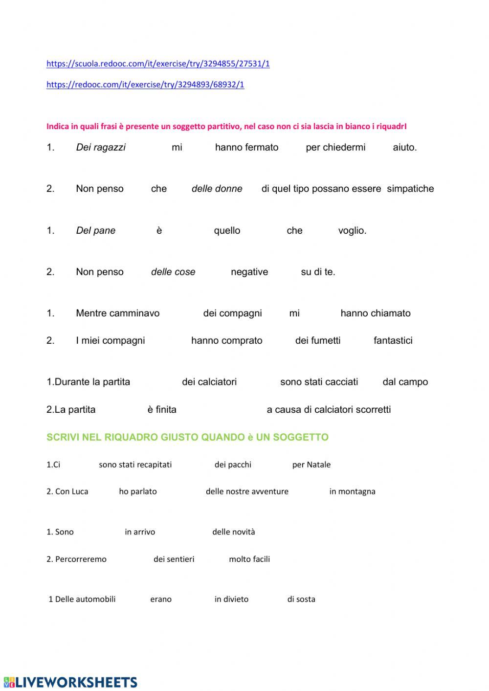 Il soggetto partitivo worksheet | Live Worksheets