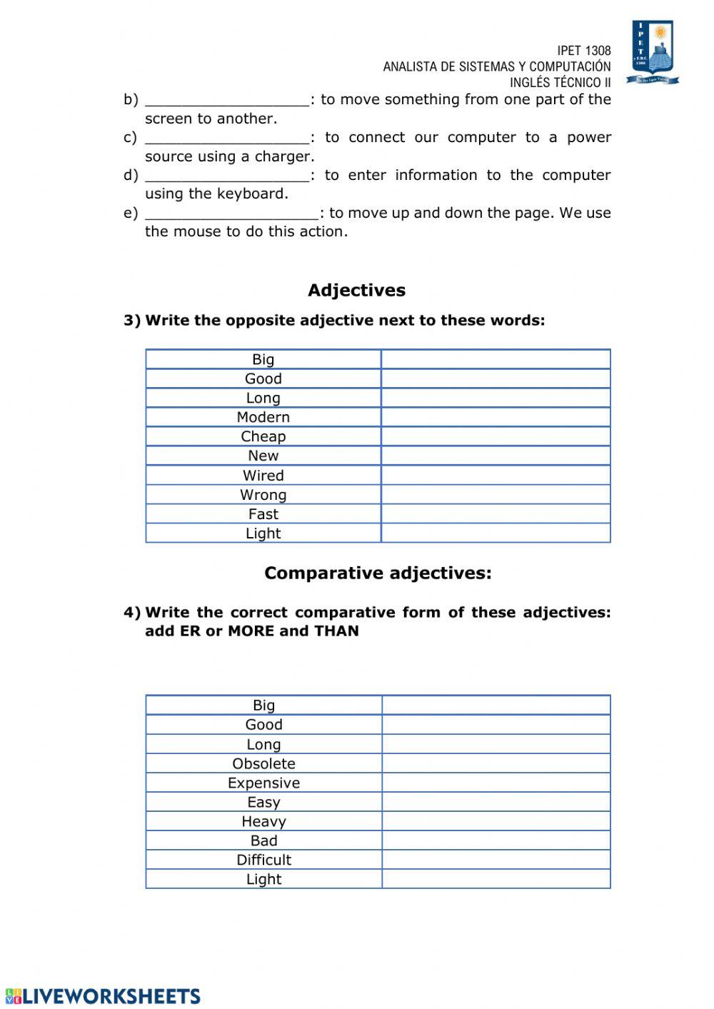 Describing computer and other technologies online exercise for | Live ...