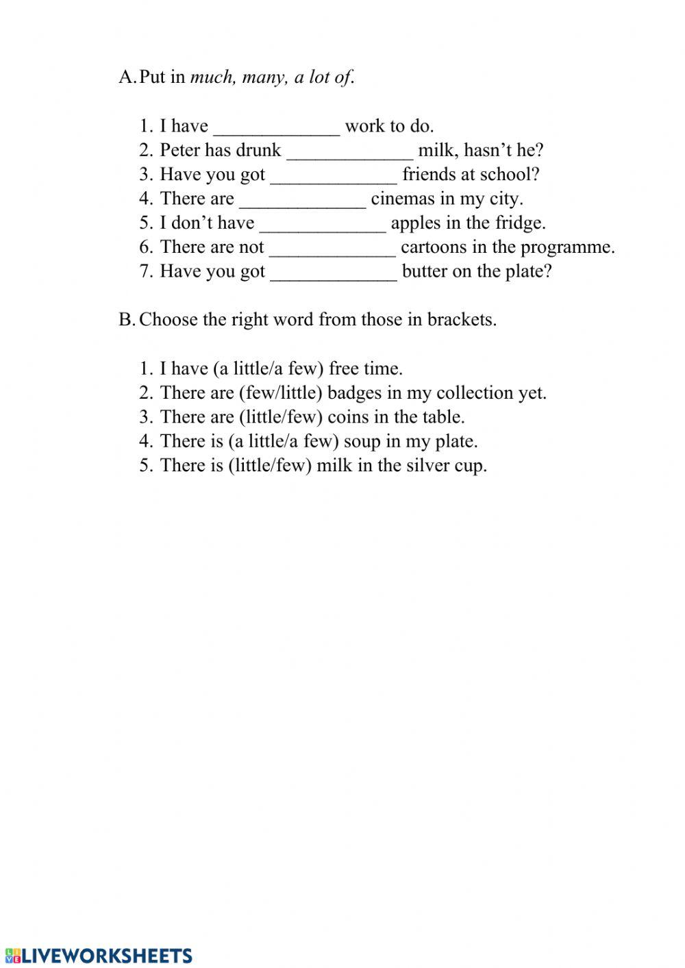 Much-many-a lot… | Free Interactive Worksheets | 136671