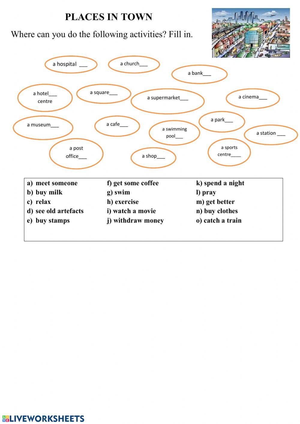 Places in the town exercise | Live Worksheets