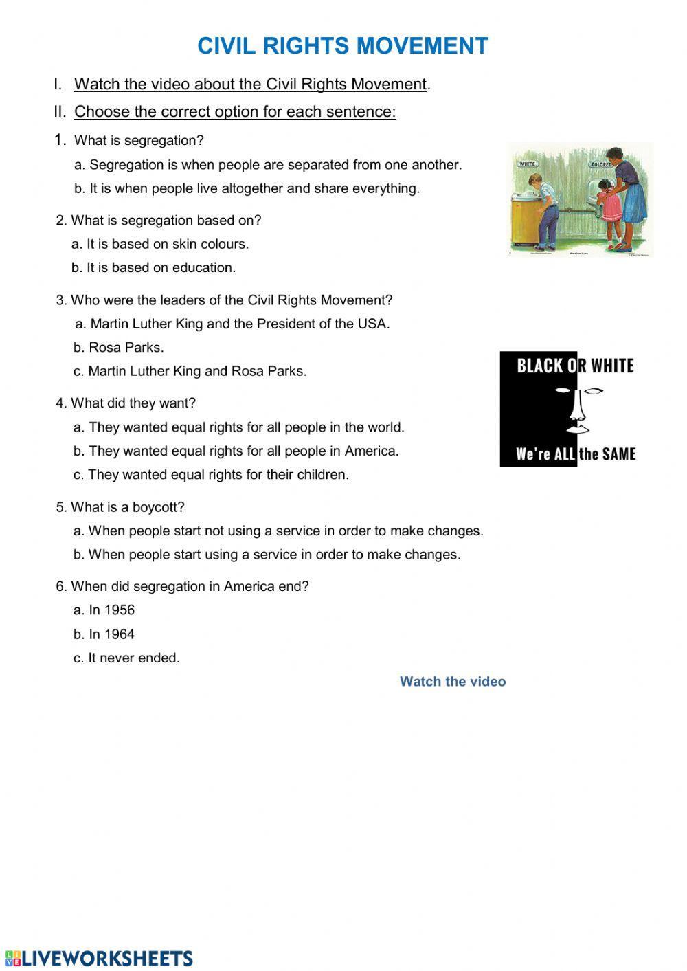 Civil Rights Mo… | Free Interactive Worksheets | 137141