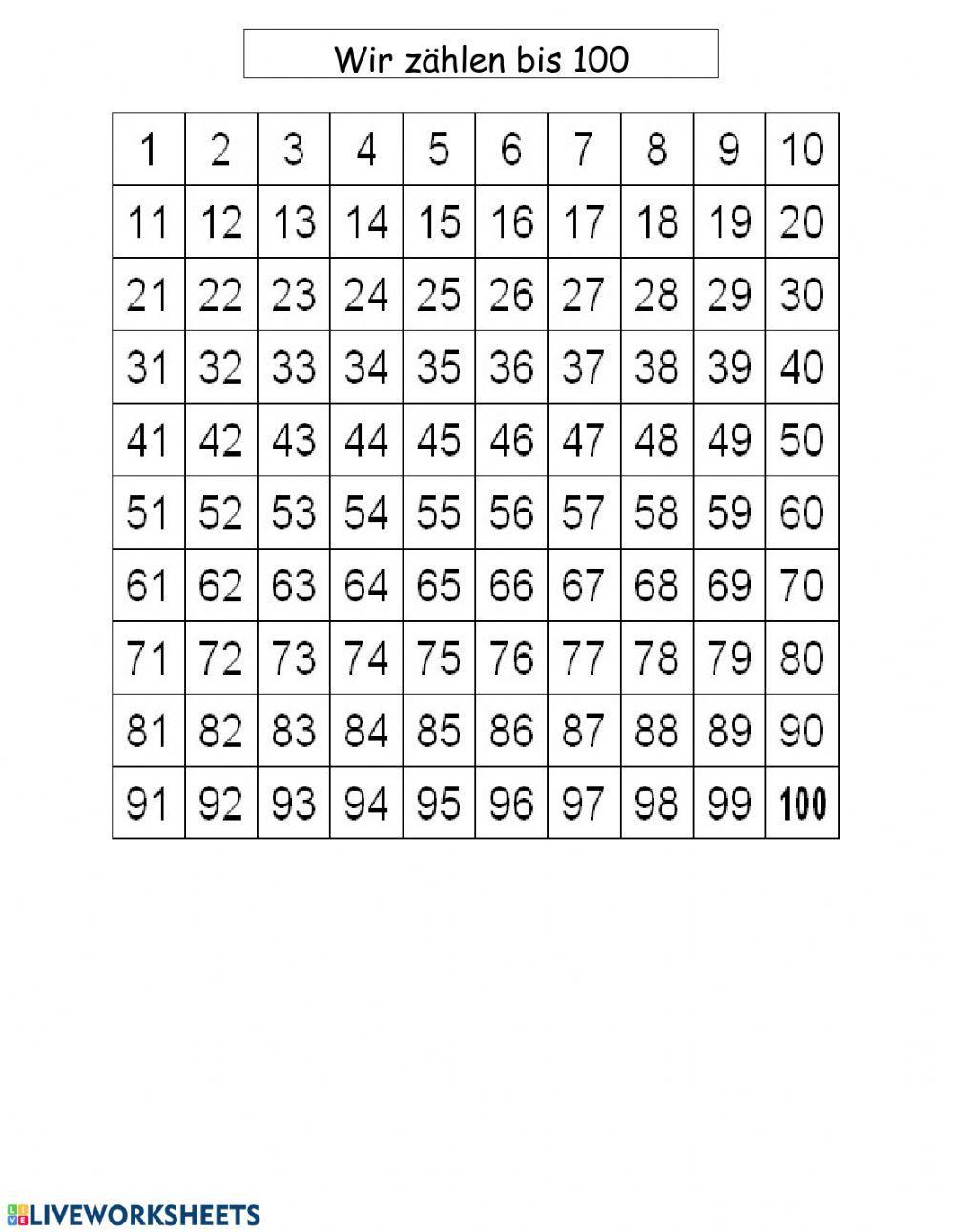 Zahlen bis 100 | Free Interactive Worksheets | 137721