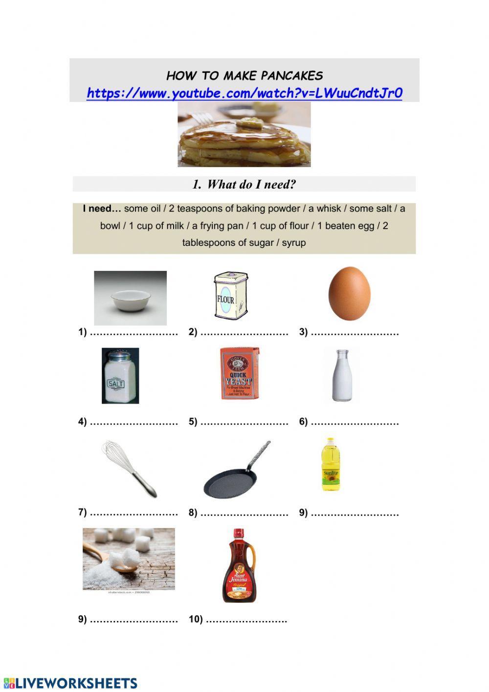 Pancake recipe worksheet | Live Worksheets