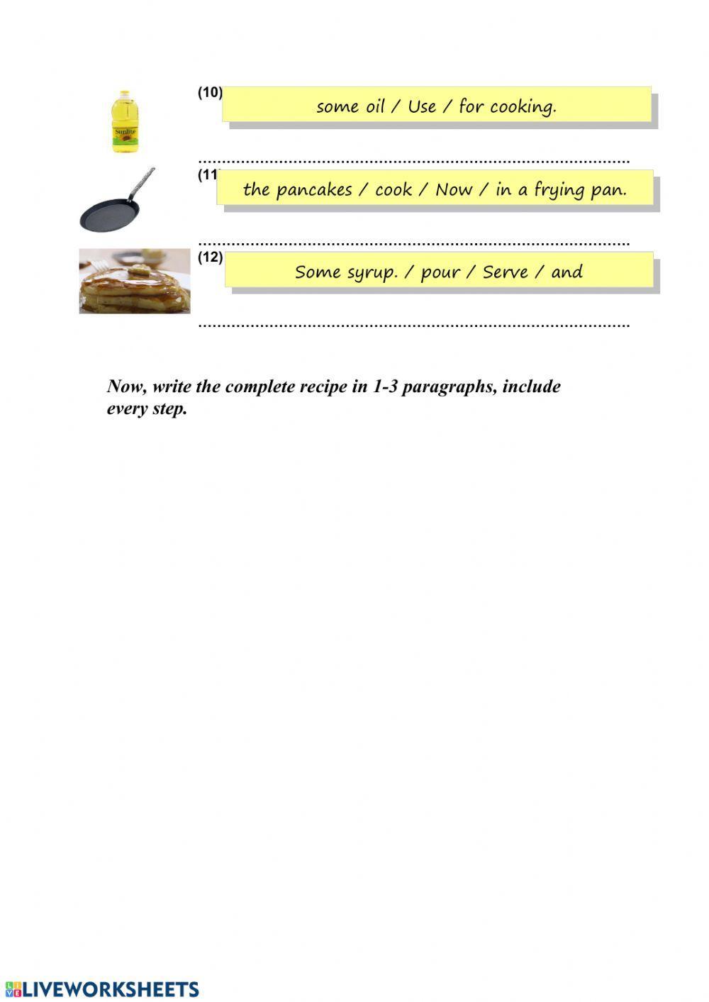 Pancake recipe worksheet | Live Worksheets