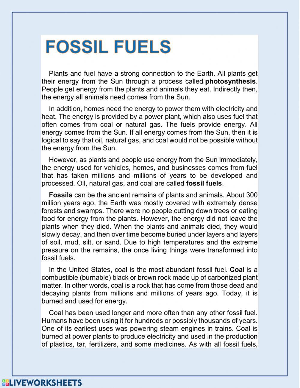 Fossil fuels | Free Interactive Worksheets | 137905