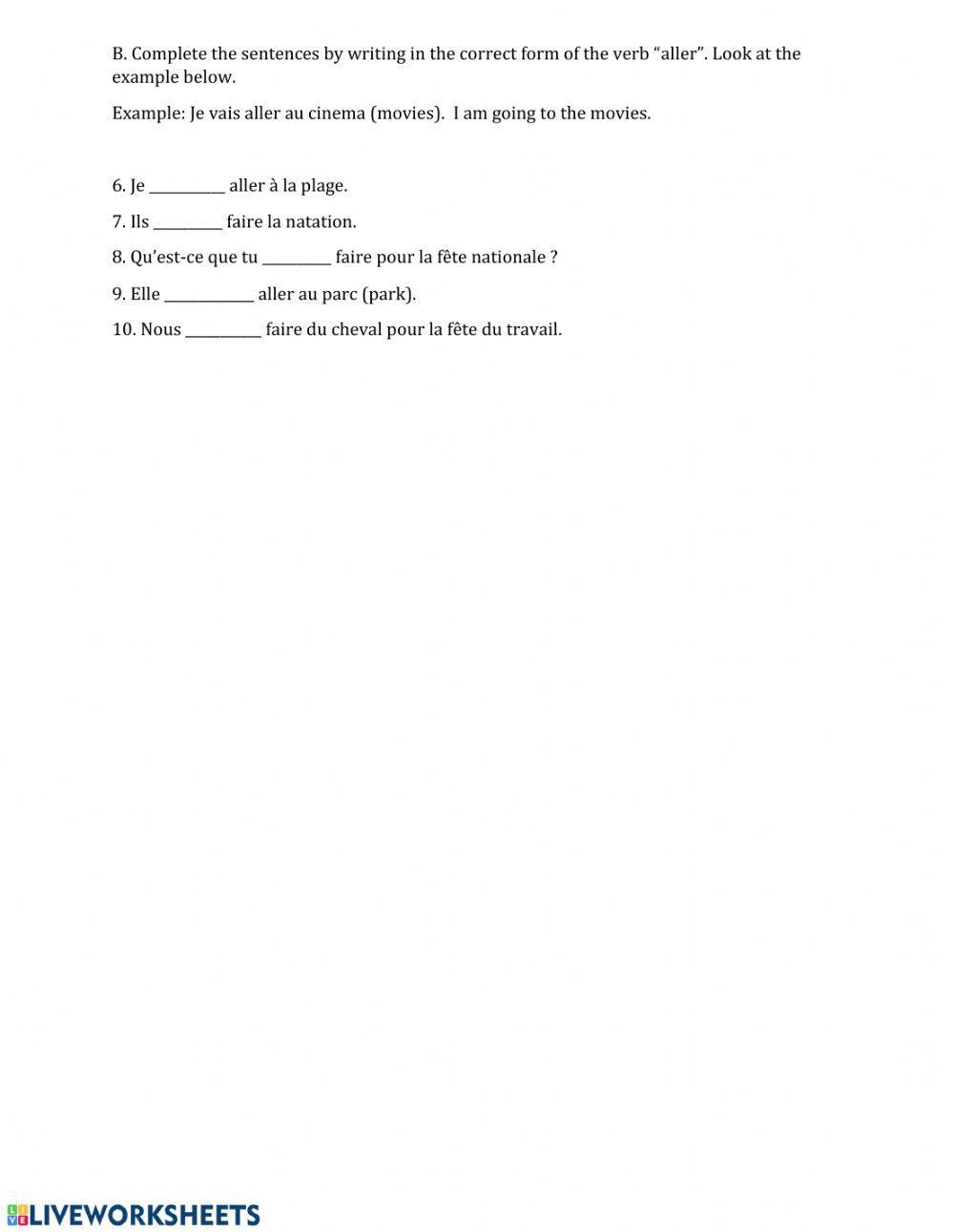 Aller + Infinit… | Free Interactive Worksheets | 138062