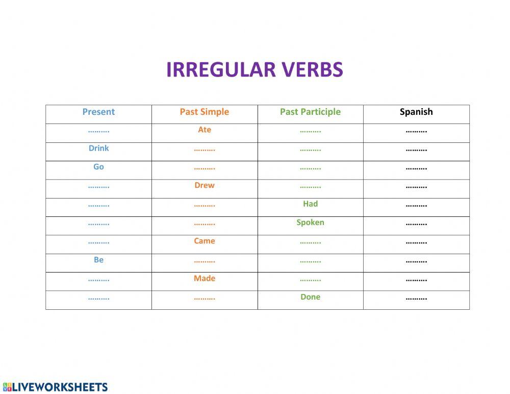 Irregular Verbs online exercise for pre-intermediate | Live Worksheets
